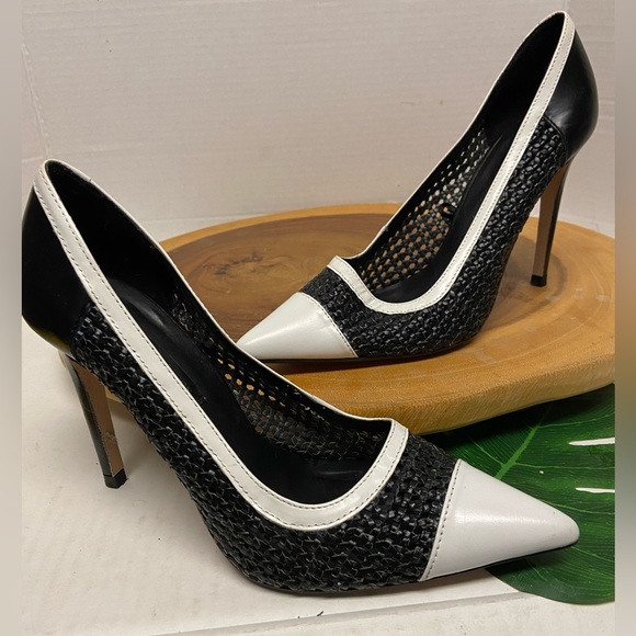 Zara | Shoes | Zara Basic Woven Leather Color Block Stiletto Heels ...